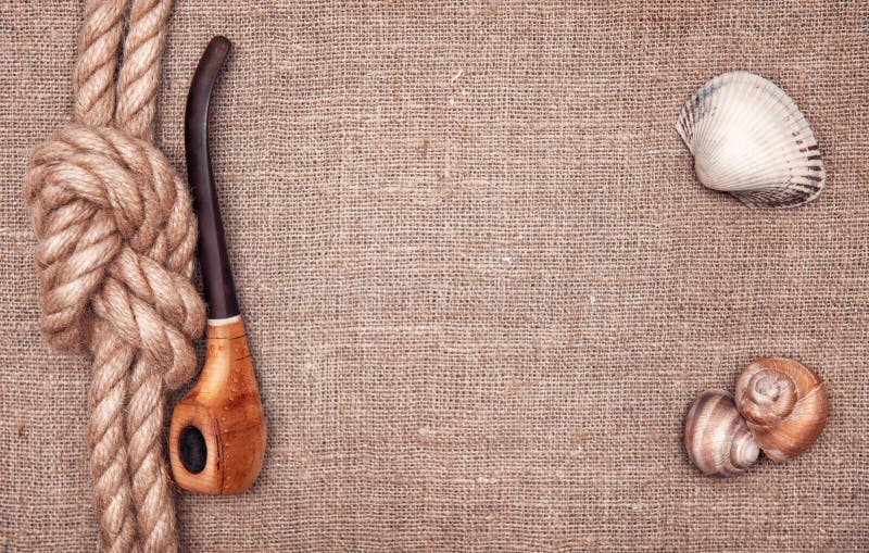 Ship Rope, Seashells and Tobacco Pipe Stock Photo - Image of sackcloth ...