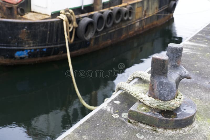 Ship and Rope Tie Line Anchor Tied at Harbour Stock Photo - Image of ...
