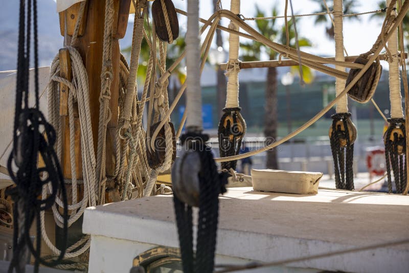 Ship Ropes and Rigging on an Old Ship Stock Image - Image of summer ...