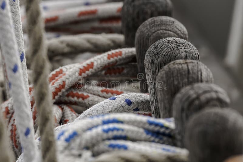 Ship Ropes Tied To Wooden Knobs Stock Image - Image of wood, boat ...