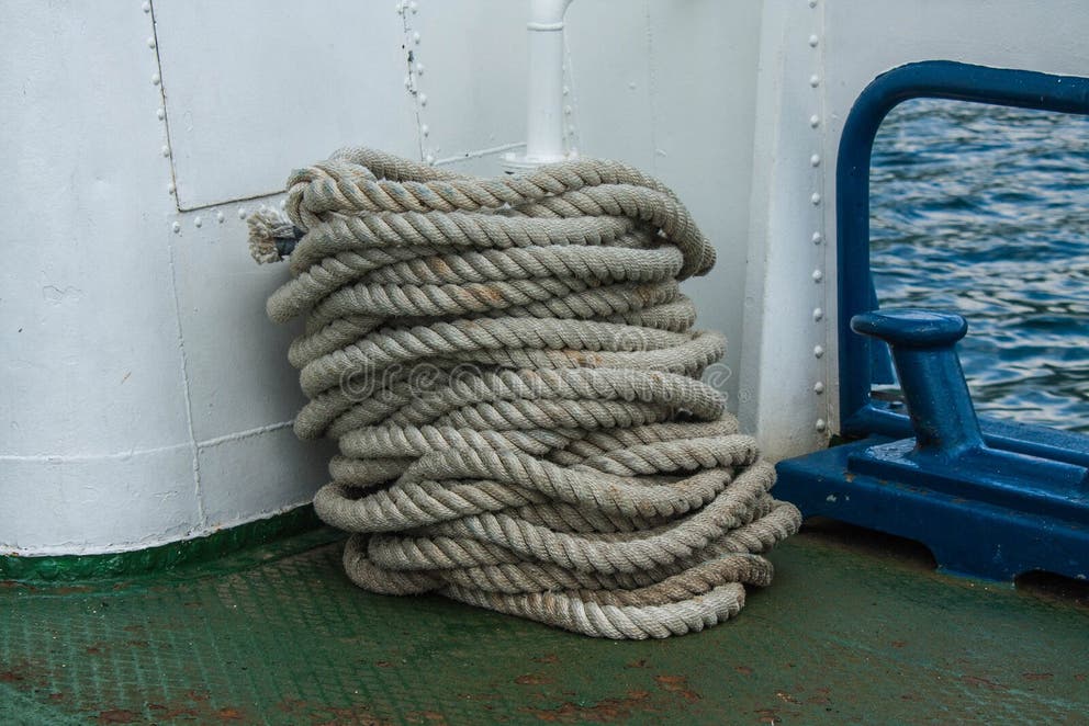 Ship Rough Rope Roll on Deck of Vessel Stock Photo - Image of object ...