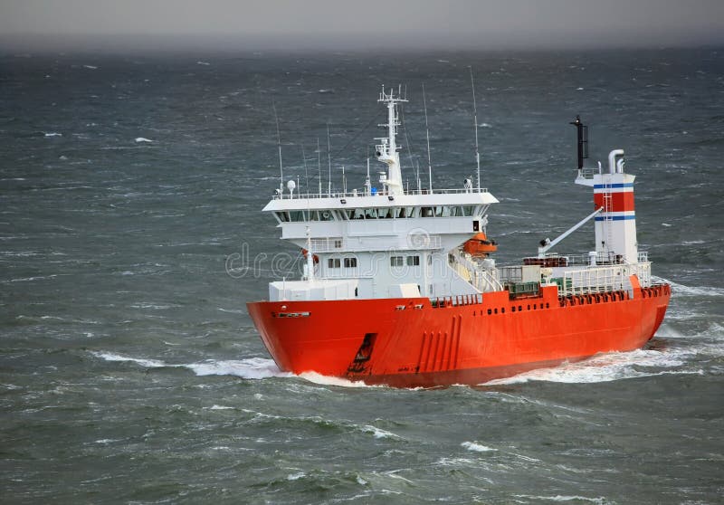 Freighter in Fog and Rough Seas. Stock Photo - Image of ships, large ...