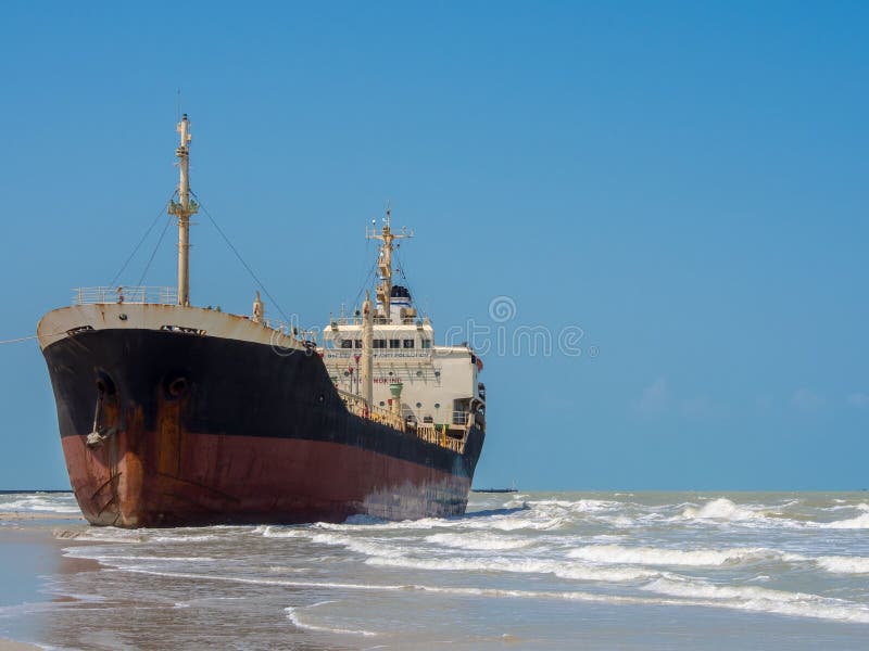 Ship Run Aground on Sand Shore Stock Image - Image of destroyed ...