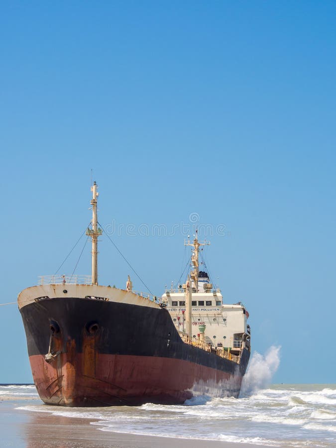 Ship Run Aground on Sand Shore Stock Image - Image of industry, large ...