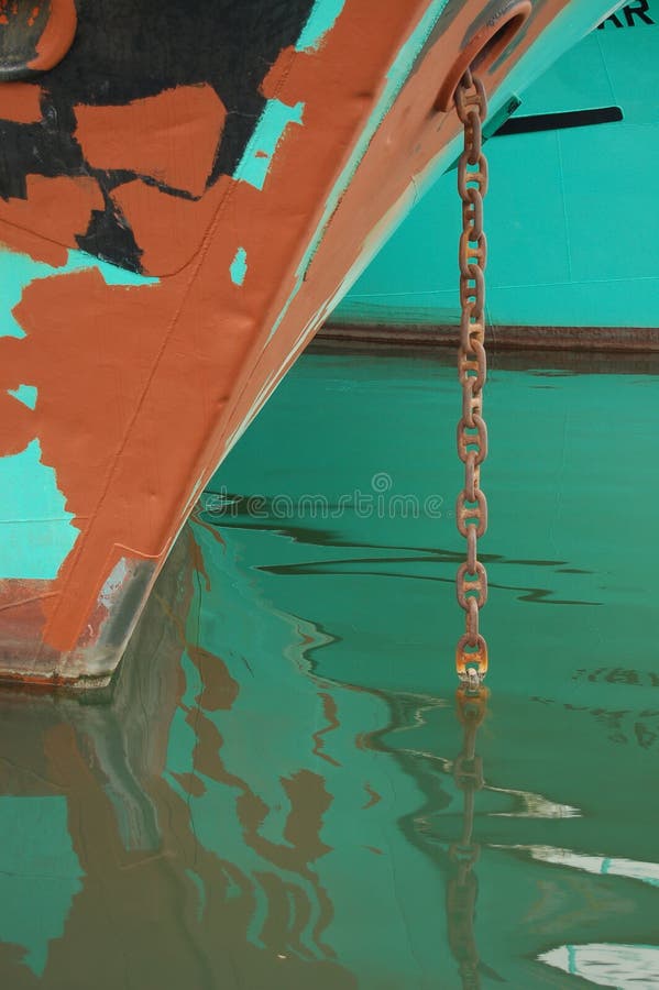 Ship and Rusty Anchor Chain in Water Stock Photo - Image of fleet, rust ...