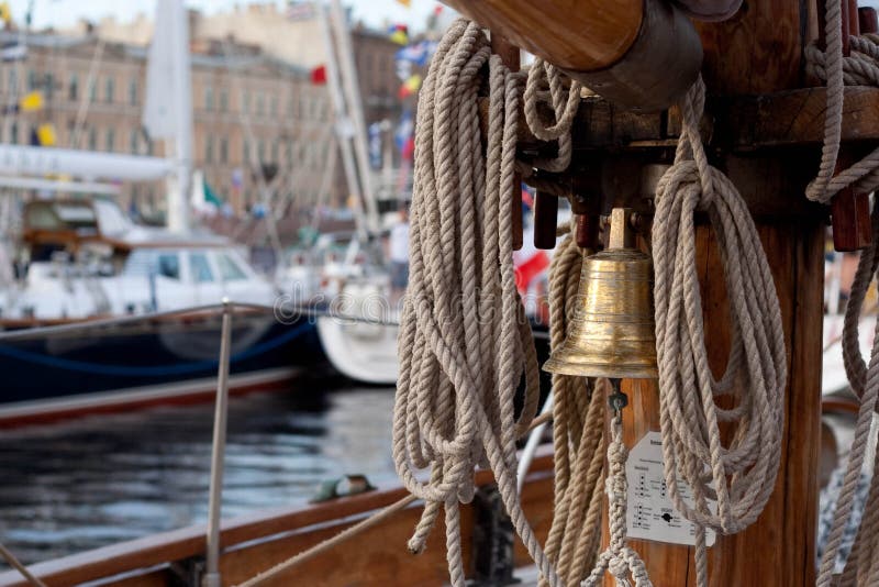 Ship s bell stock photo. Image of coils, rope, neva, yacht - 12609782