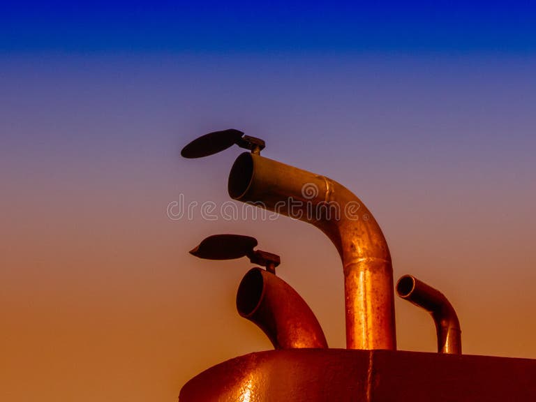 A Ship`s Funnel in Copper and Blue Stock Photo - Image of environment ...