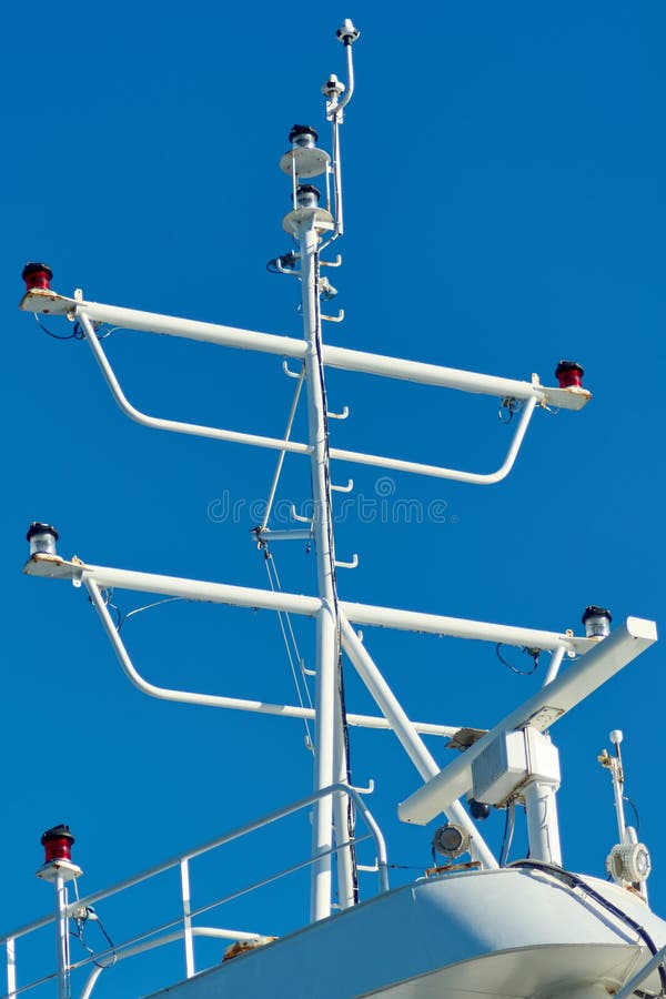 Ship Mast with Navigational Equipment Against Blue Sky Stock Image ...