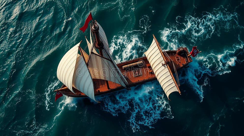 Ship S Perilous Journey, Rich Deep Teal, Overhead Stock Illustration - Illustration of painting ...