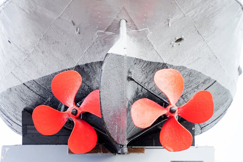 The Propeller of the Red Color of the Ship at the Shipyard Russia Stock ...
