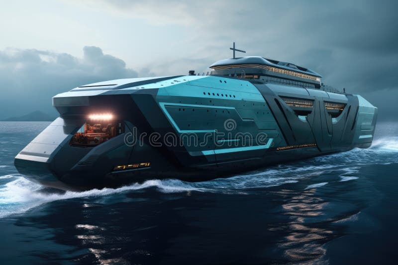 Futuristic Cargo Ship of the Future. Stock Image - Image of routes ...