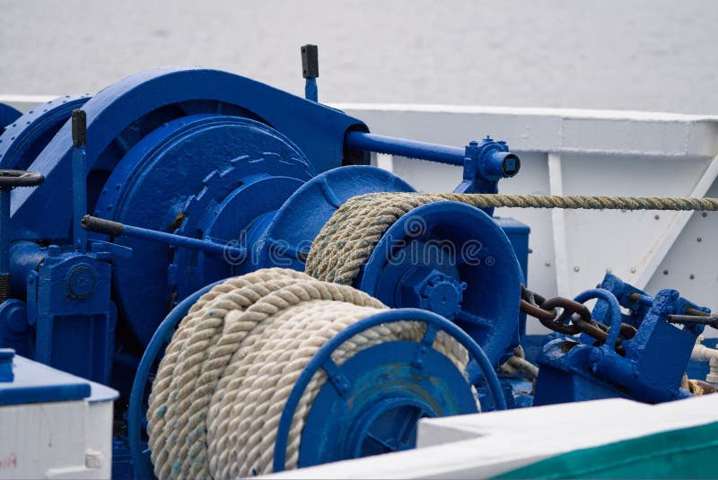 A Ship S Winch with Ropes on the Deck of a Motor Ship. Stock Photo ...
