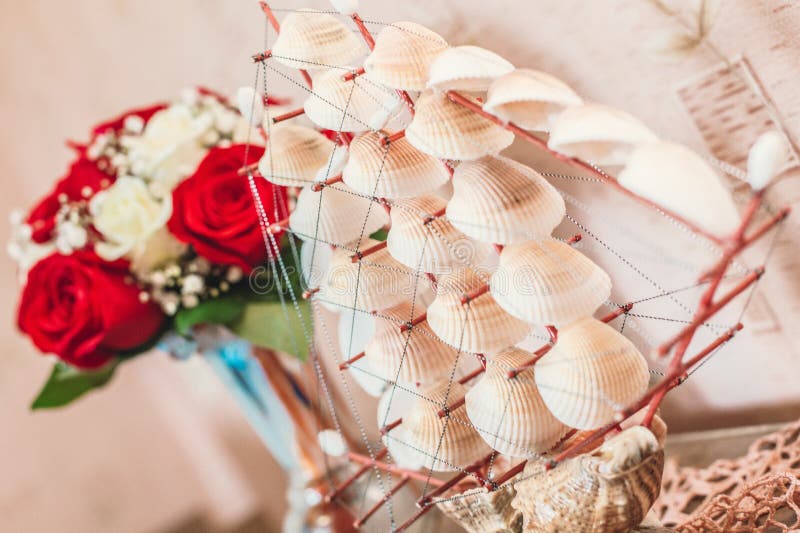 Ship Sailboat Made of Shells. Stock Image - Image of sand, compass ...