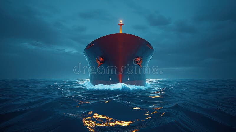 Ship Sailing through the Ocean at Night with Its Navigation Lights on ...