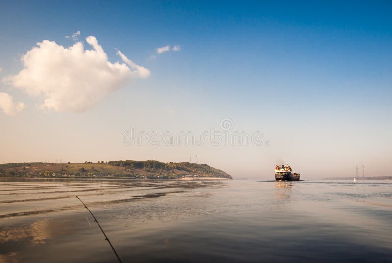 Ship Sailing on the River with Waves Stock Image - Image of flowing ...