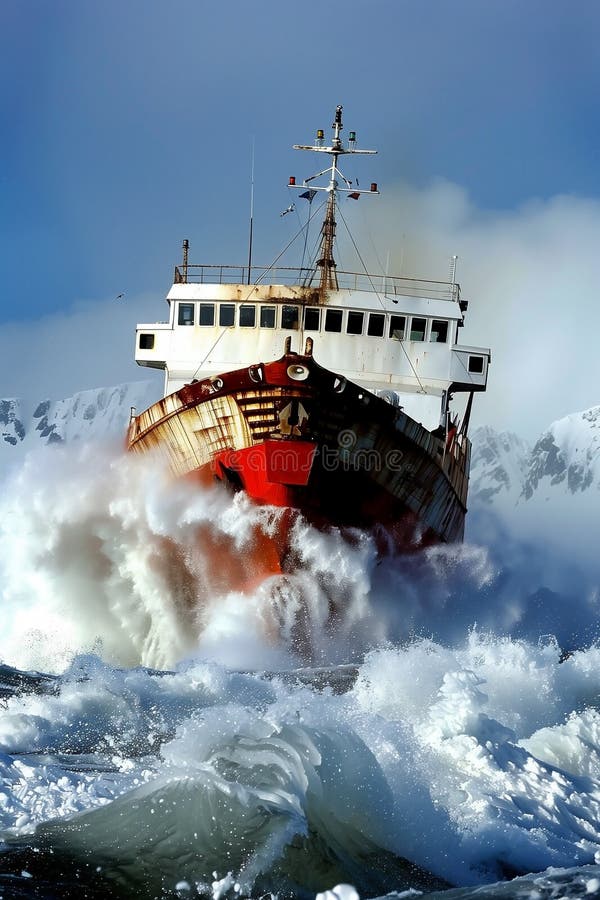 Ship Sailing through Rough Waters in an Arctic Environment Stock Image ...
