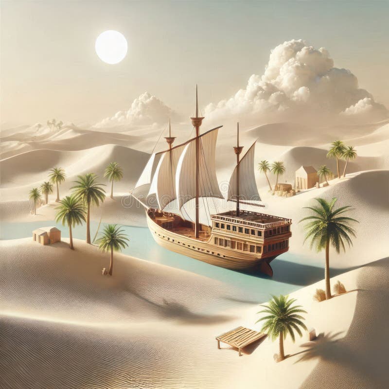 A Ship Sailing among the Sands in the Desert. Stock Image - Image of ...