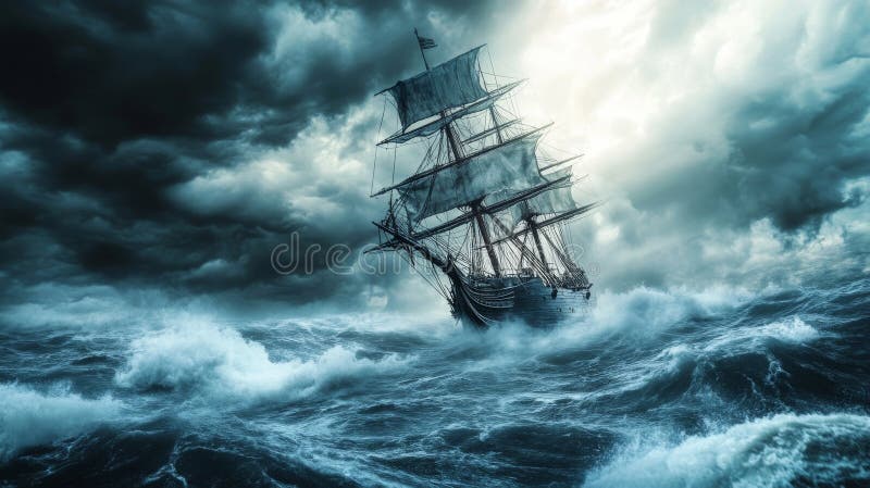 A Ship Sailing through a Storm Stock Illustration - Illustration of ...