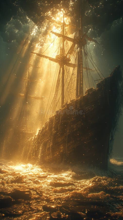 Ship Sailing in Tree-Lined Waters. Generative AI. Stock Photo - Image ...