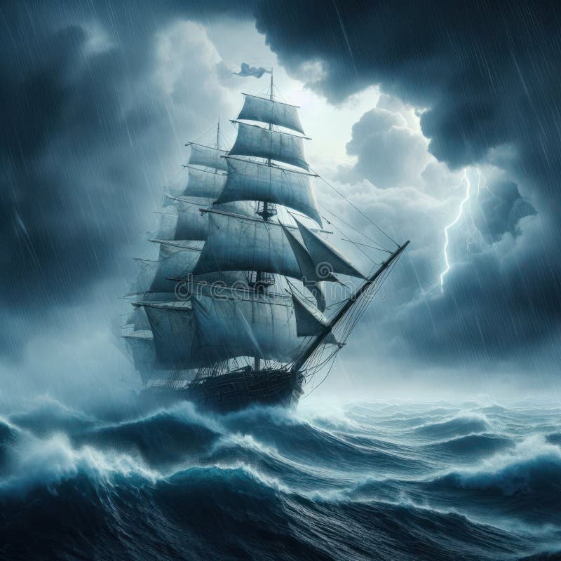 A Ship Sails on the Sea during a Storm. Stock Illustration ...