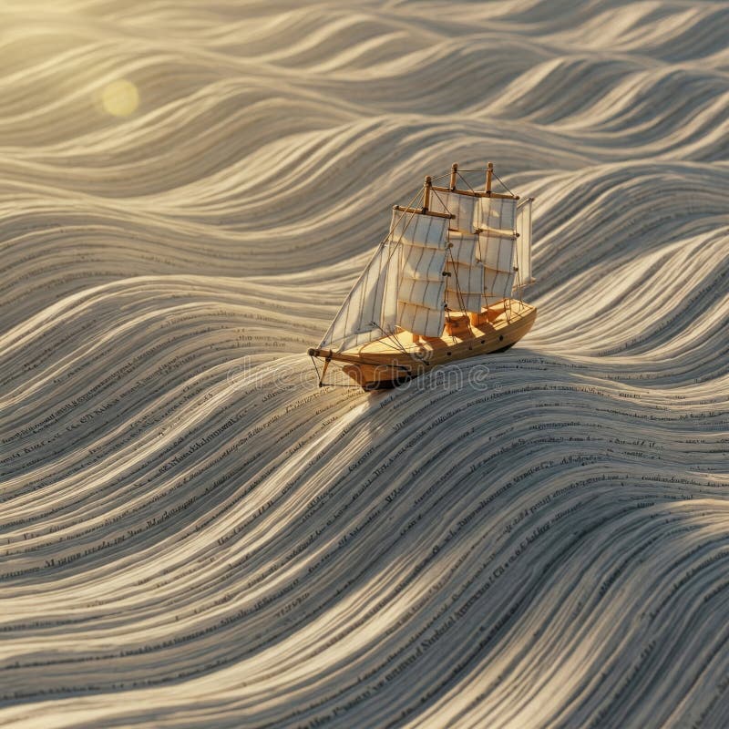 The Ship Sails on the Waves from the Pages of the Book. Stock Image ...