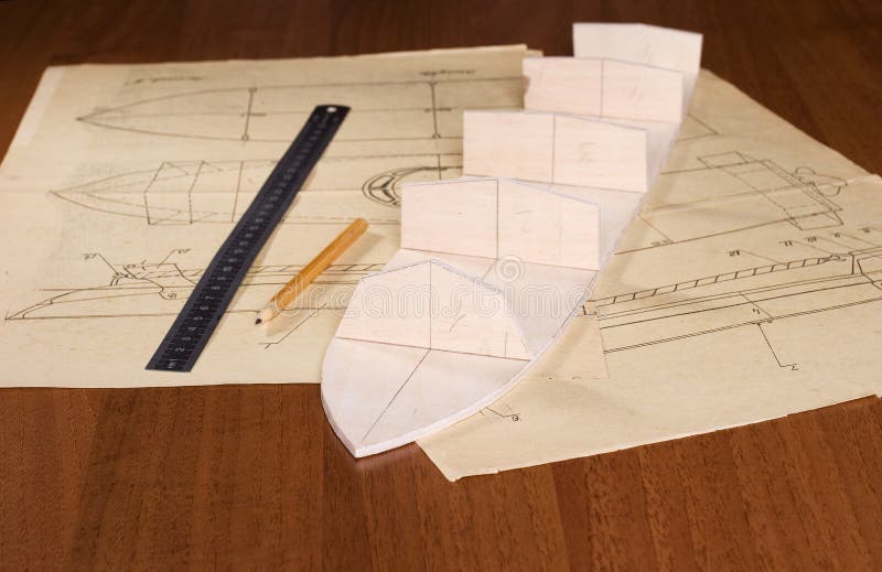 Ship Scale Model Construction Stock Image - Image of drawing, deck ...
