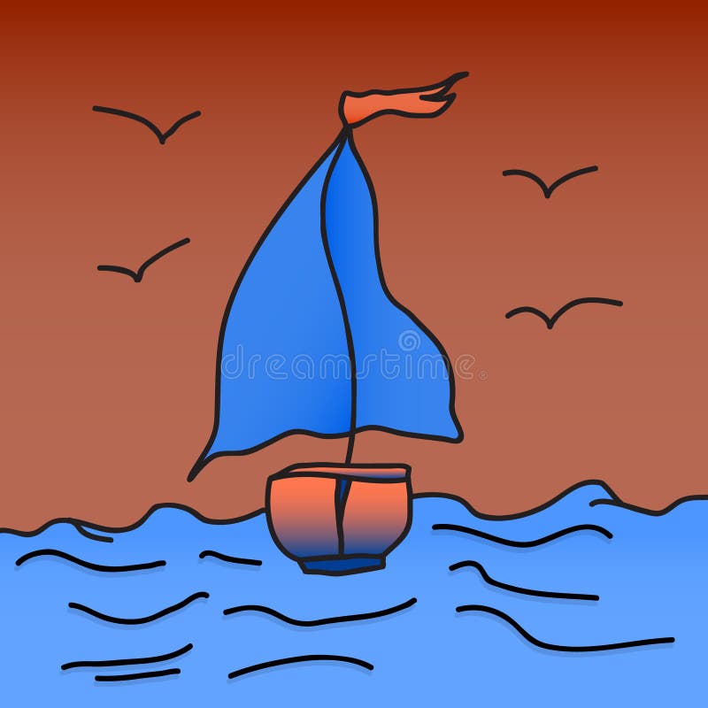 Ship with Scarlet Sails is Floating on the Waves. Vector Illustration ...