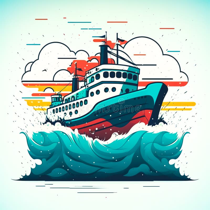 A Ship at Sea on a Big Wave, Generative AI. Stock Illustration ...