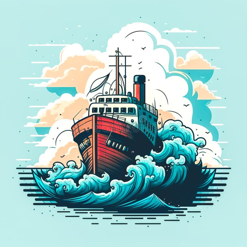 A Ship at Sea on a Big Wave, Generative AI. Stock Illustration ...