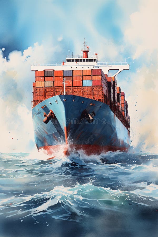 Ship in the Sea with Containers.Generative AI Stock Illustration ...