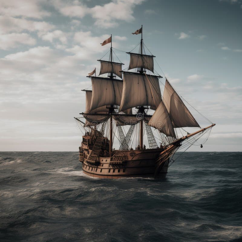 Ship in the Sea Old Ship in the Sea Stock Illustration - Illustration ...