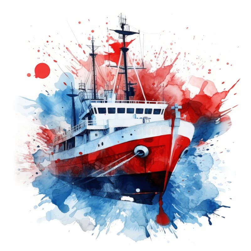 Ship in the Sea Ship on the Water Stock Illustration - Illustration of ...