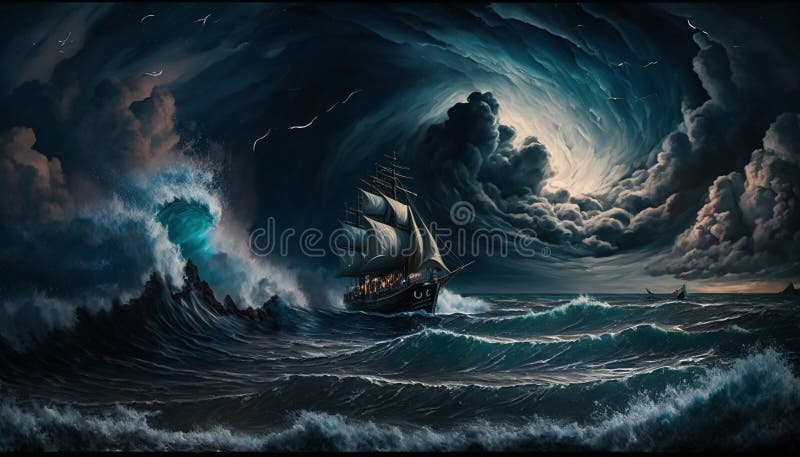 Ship in a Sea Storm, Generative Ai Stock Illustration - Illustration of ...