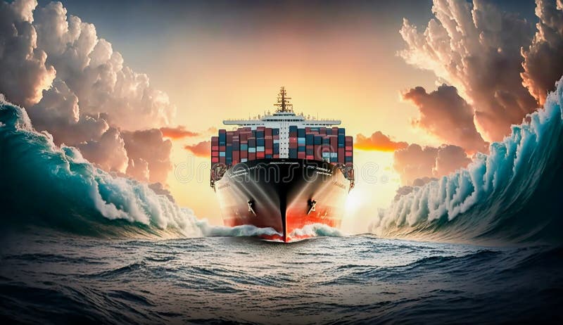 Ship in the Sea Ship on the Water Stock Illustration - Illustration of ...