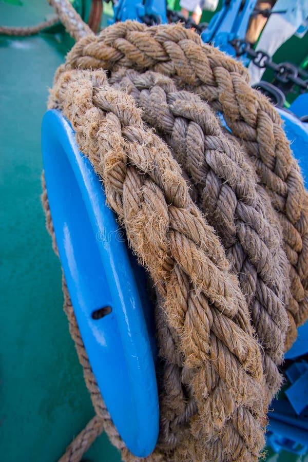 Ship Shabby Wicker Thick Rope Wound on an Iron Hook. Stock Image ...