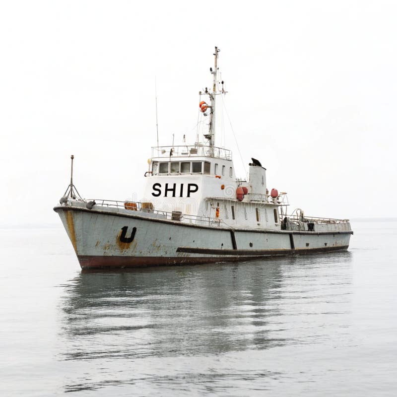 Ship with Ship Label Isolated on White Background Stock Illustration ...
