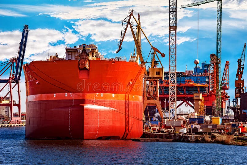 Ship Repair at Floating Dry Dock in Shipyard Stock Image - Image of ...