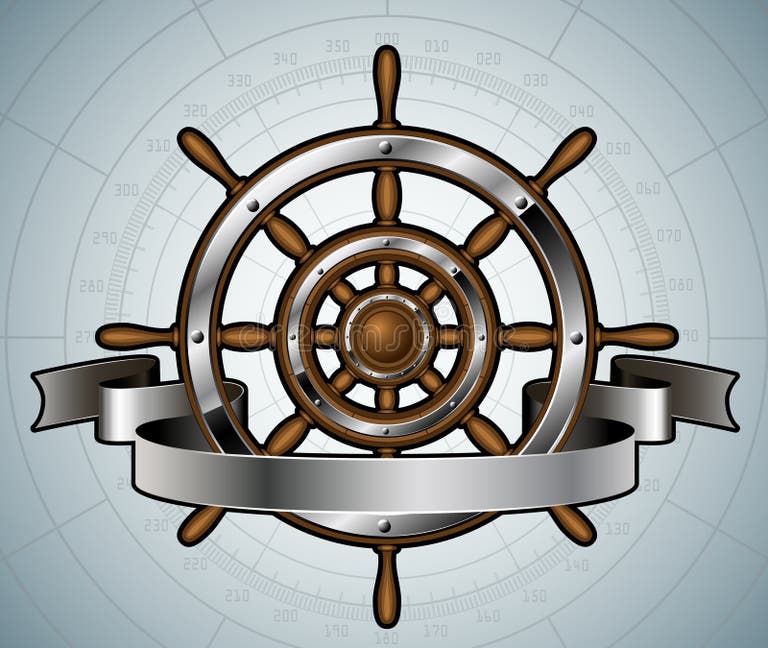 Ship Steering Wheel with Banner. Stock Vector - Illustration of rudder ...