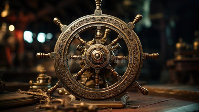 Ship Steering Wheel on a Dark Background. Steering Wheel on a Dark ...