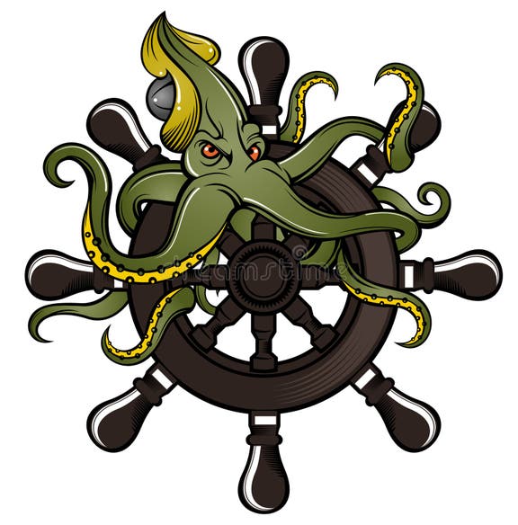 Ship Steering Wheel with Octopus Stock Vector - Illustration of ...
