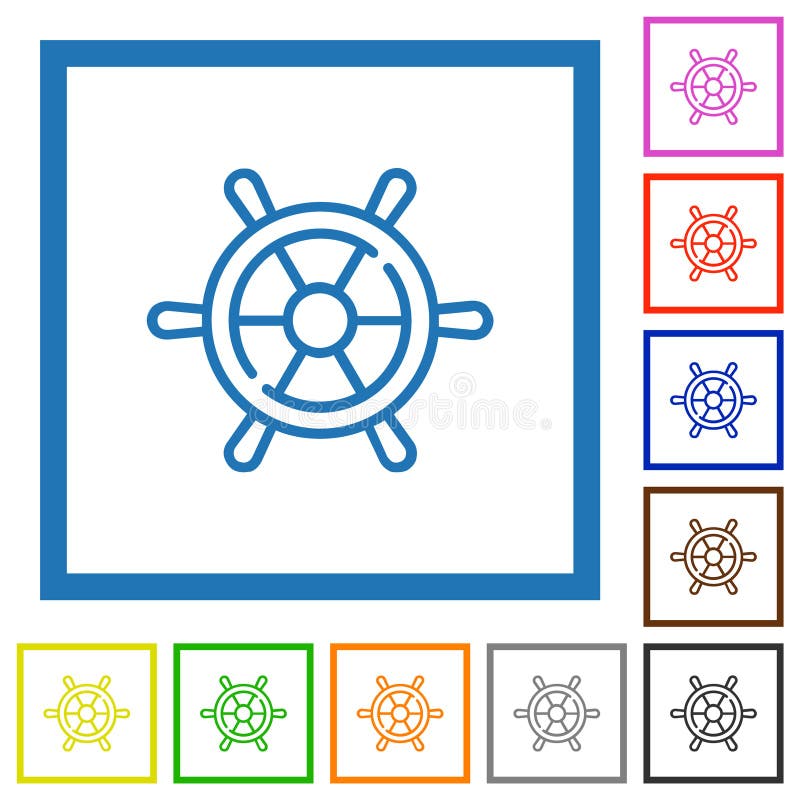 Ship Steering Wheel Outline Flat Framed Icons Stock Vector ...