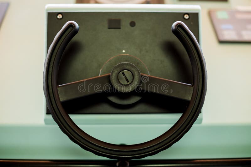Ship Steering Wheel on Panel in Control Room Oninternational Cargo Ship ...