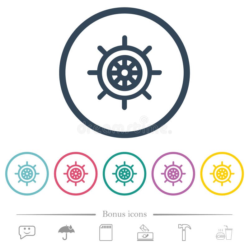 Ship Steering Wheel Solid Flat Color Icons in Round Outlines Stock ...
