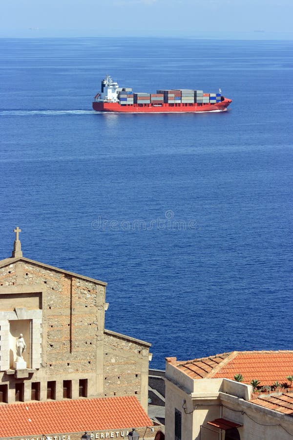 Ship at the Strait of Messina Stock Photo - Image of messina, blue: 6151936