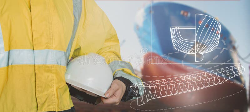 Ship Sub-designer or Shipbuilder in Drydock with Ships Bow on a ...