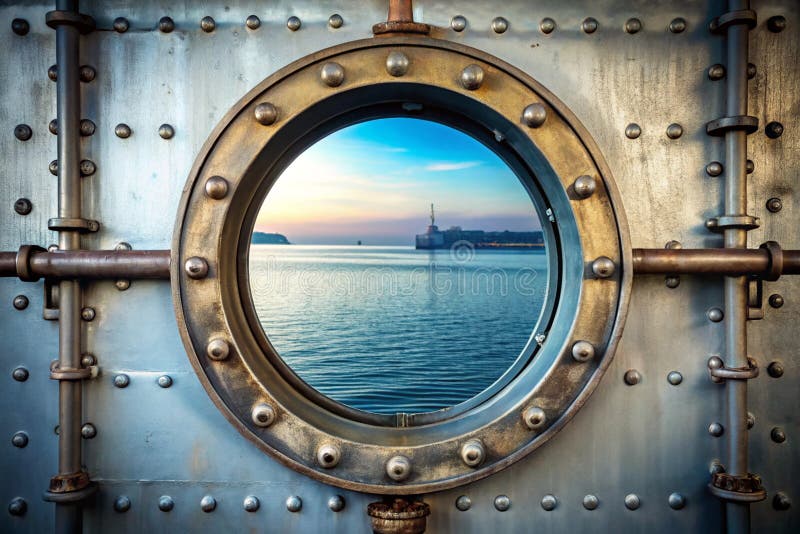 Ship or Submarine Window Metal Background Stock Illustration ...