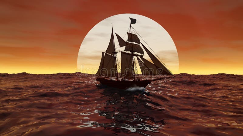 Ship in the sun stock illustration. Illustration of golden - 7505756