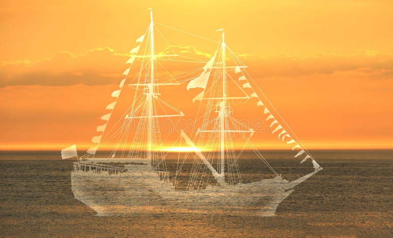 Ship on sun stock image. Image of retro, galleon, ghost - 160756705
