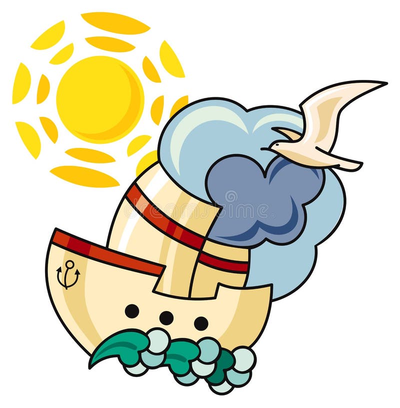 Ship and sun stock vector. Illustration of nautical, seagull - 42249225