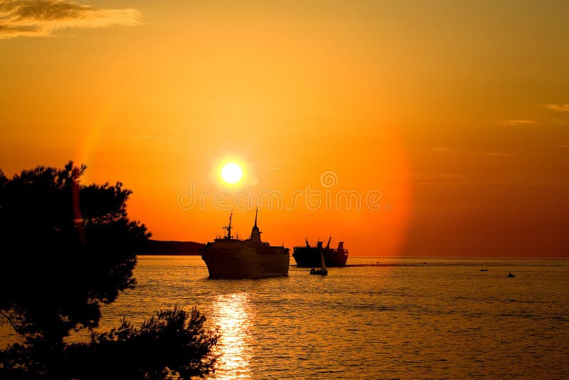Ship in Sunset stock photo. Image of coast, dramatic - 13045964